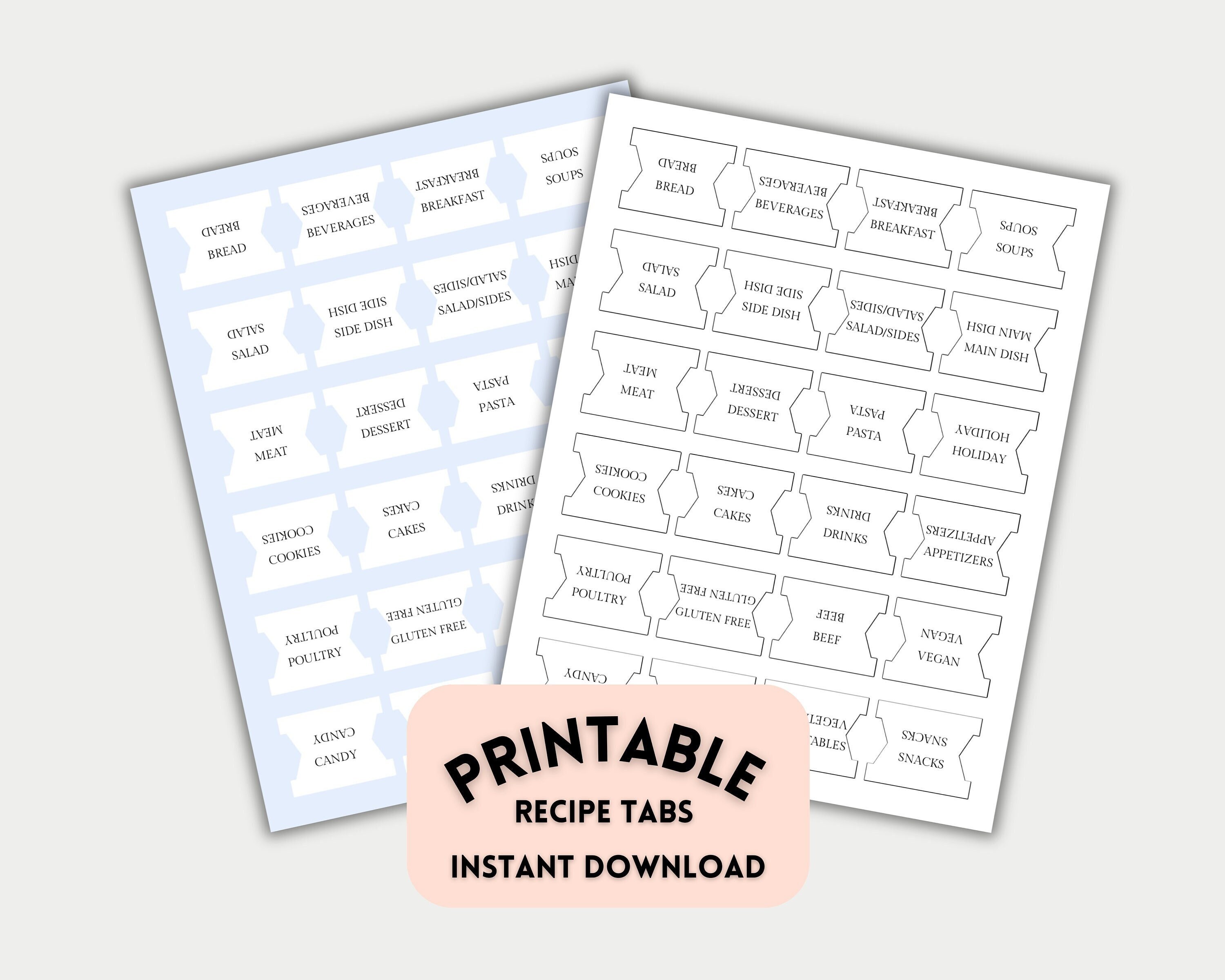 PRINTABLE Divider Page Tabs || Recipe Cookbook Page Tabs || Simple ...