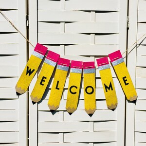 Welcome Burlap Pencil Banner- Write Banner-teacher Gift-classroom ...