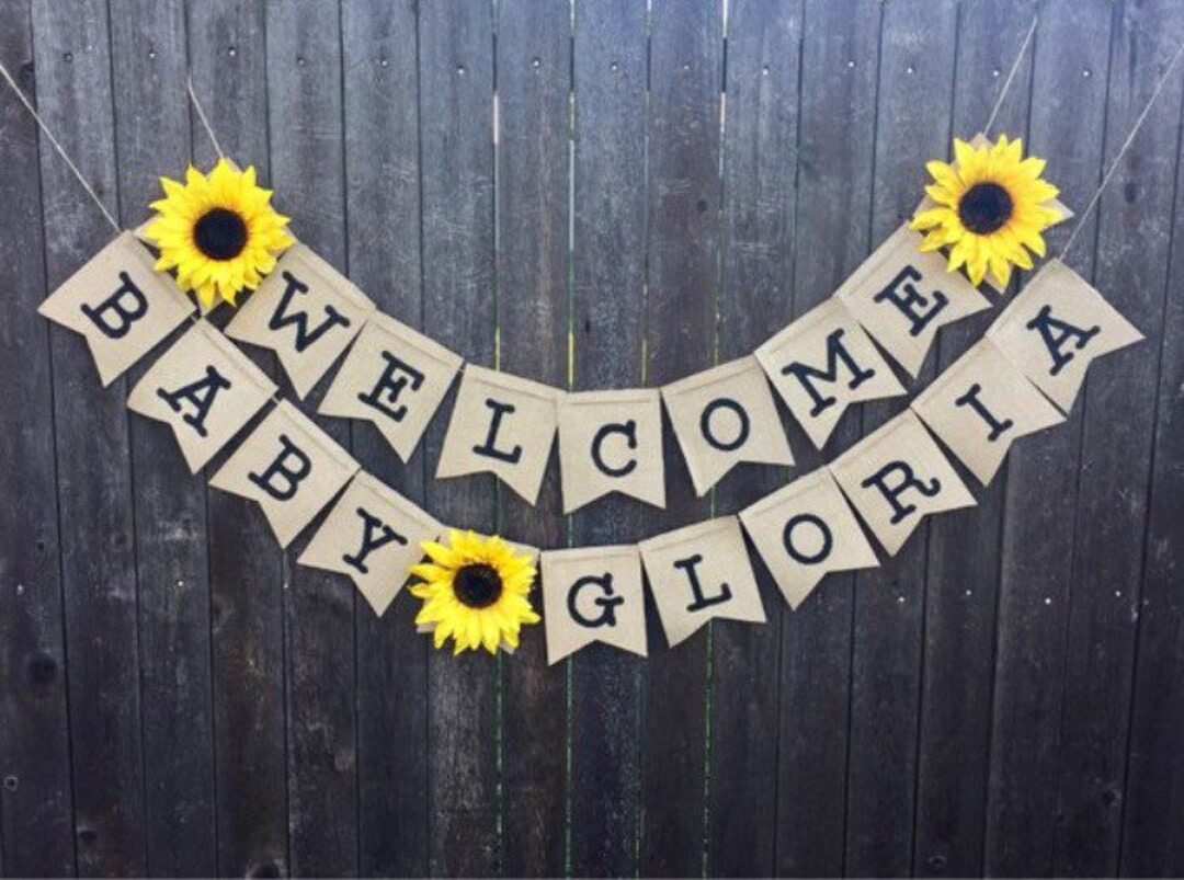 Sunflower Baby Shower Burlap Banner Bridal Shower Wedding Decorations ...