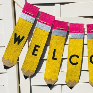 Welcome Burlap Pencil Banner- Write Banner-teacher Gift-classroom ...