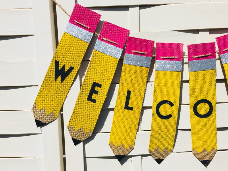Welcome Burlap Pencil Banner Write Banner-teacher - Etsy