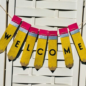 Welcome Burlap Pencil Banner- Write Banner-teacher Gift-classroom ...