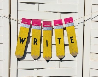 Burlap Pencil Banner Write Banner-teacher Gift-classroom | Etsy