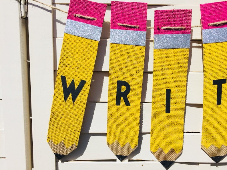 Write Burlap Pencil Banner Write Banner-teacher | Etsy