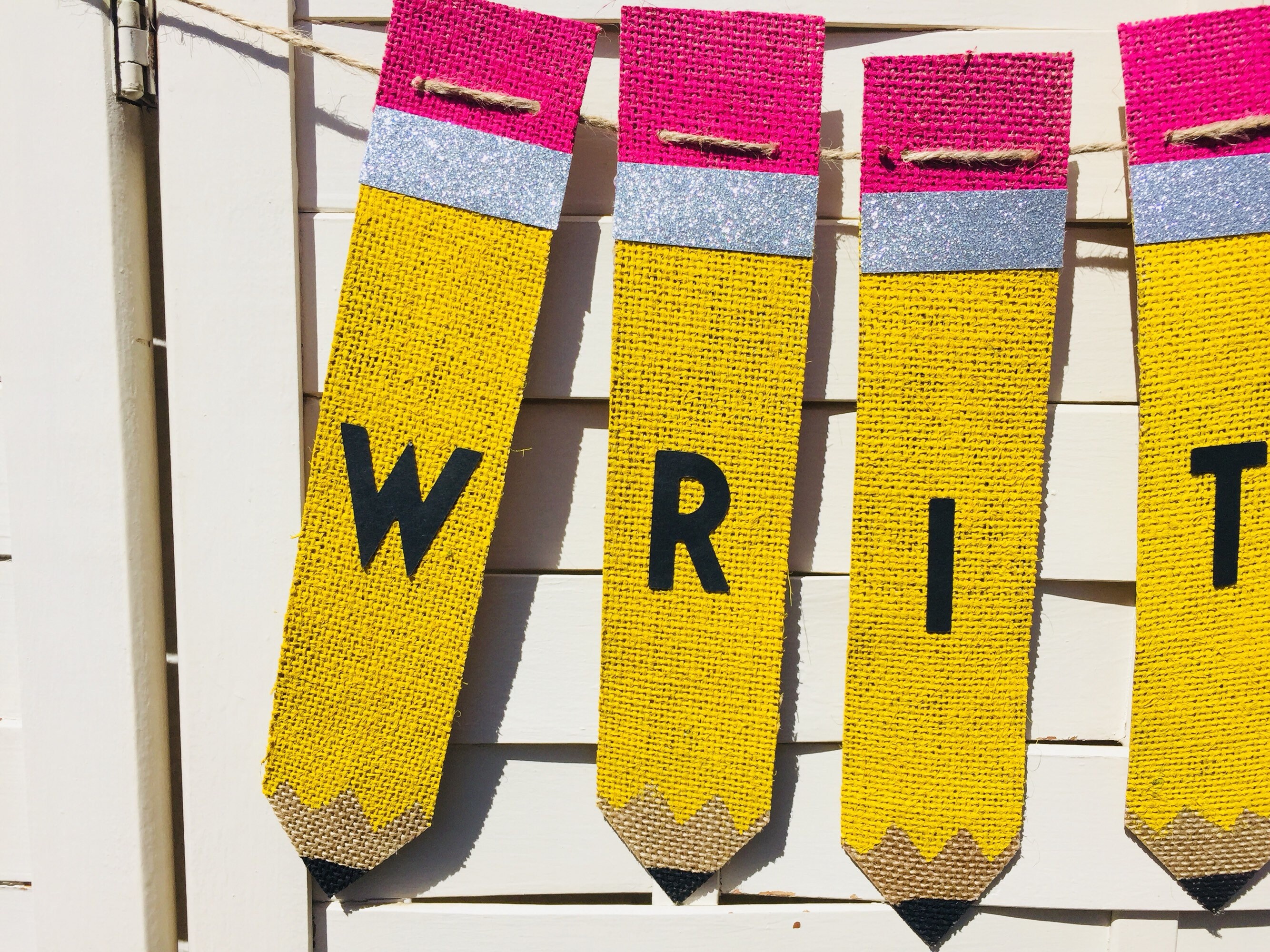 Write Burlap Pencil Banner Write Banner-teacher | Etsy