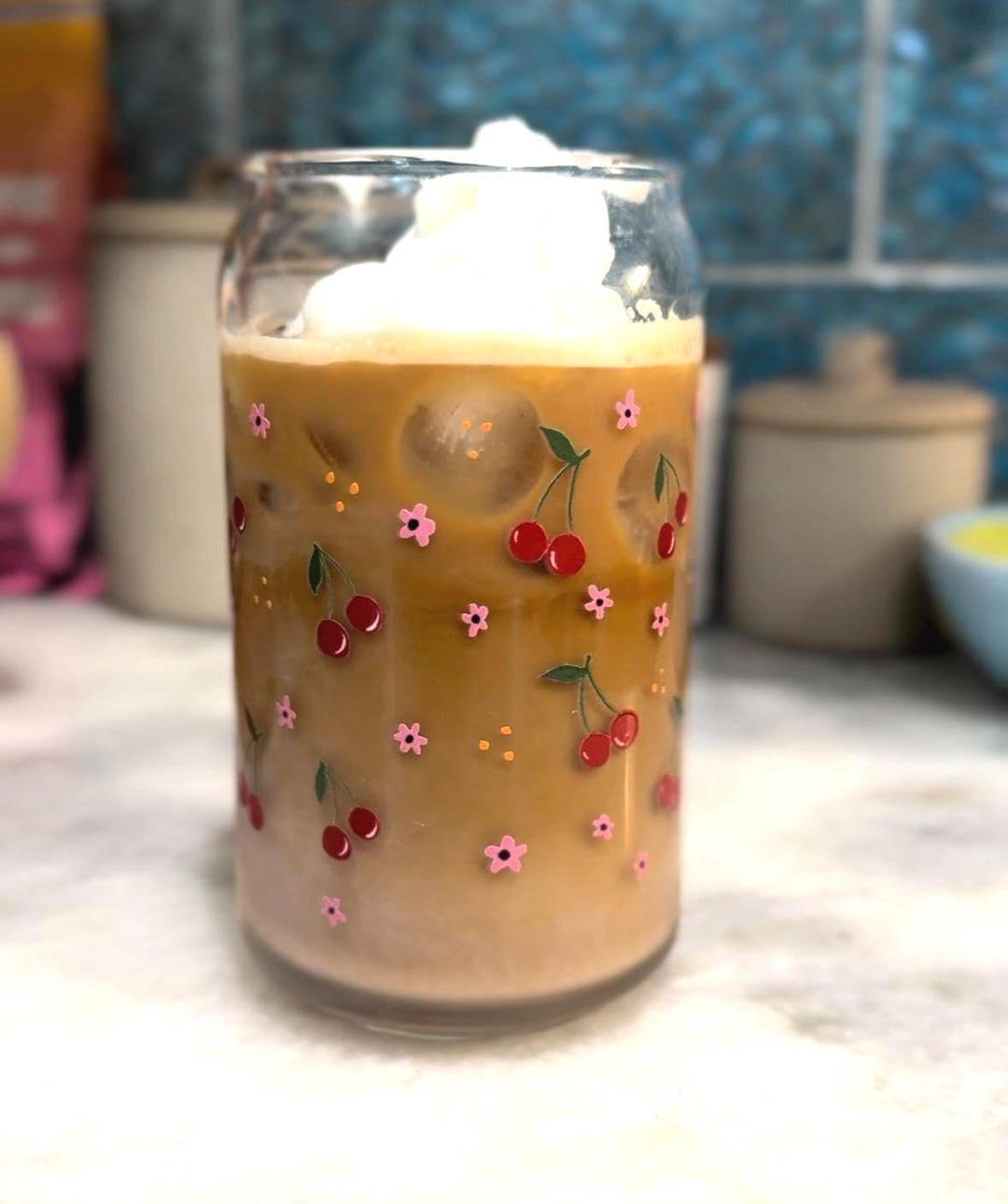 Cherry Motif Beer Can-shaped Glass for Her, Iced Coffee Glass, Beer Can ...