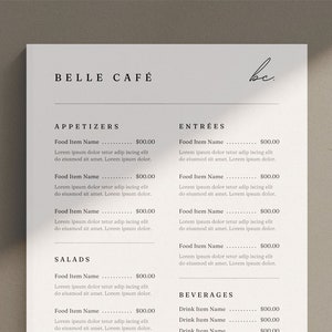 Minimalist Restaurant Menu Template: Simple Cafe Design (canva, US ...