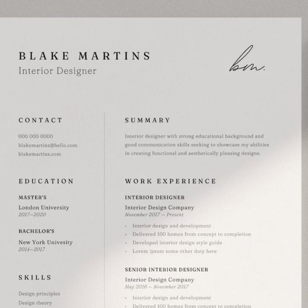 Basic Resume Example, Minimalist Resume Template, Resume Template for ...