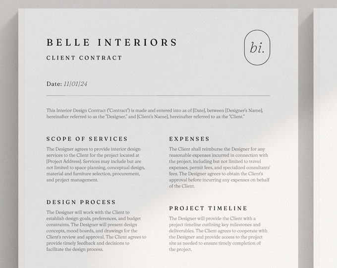 Interior Designer Client Contract Template | Decorator Contract ...