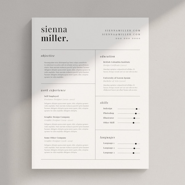 Easy Resume Template Simple Cv Template Basic Cv - Etsy