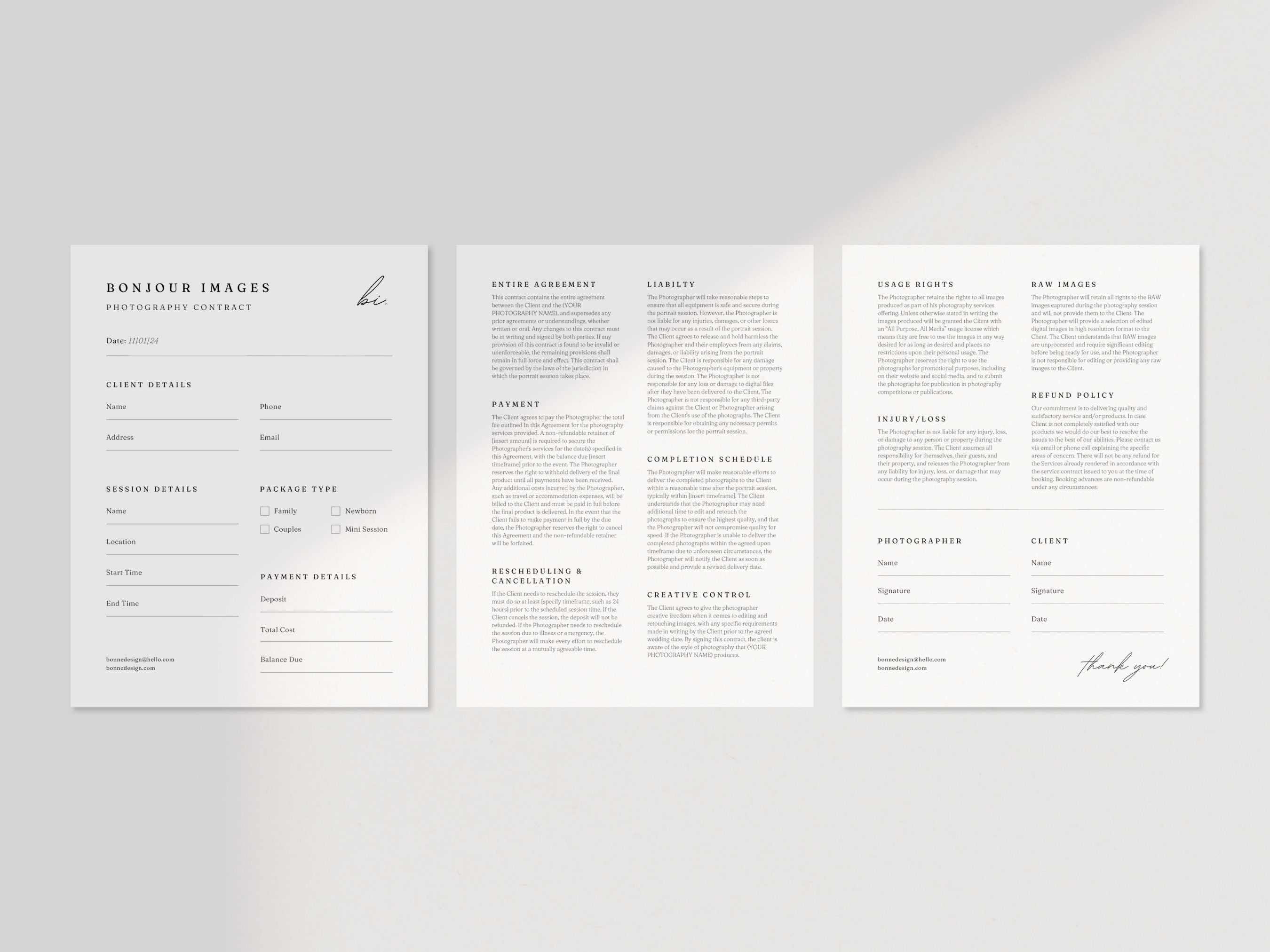 Minimal Wedding Photography Contract Photography Forms Photographer ...