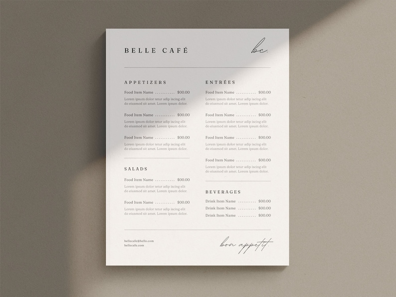 Minimalist Restaurant Menu Template: Simple Cafe Design (canva, US ...