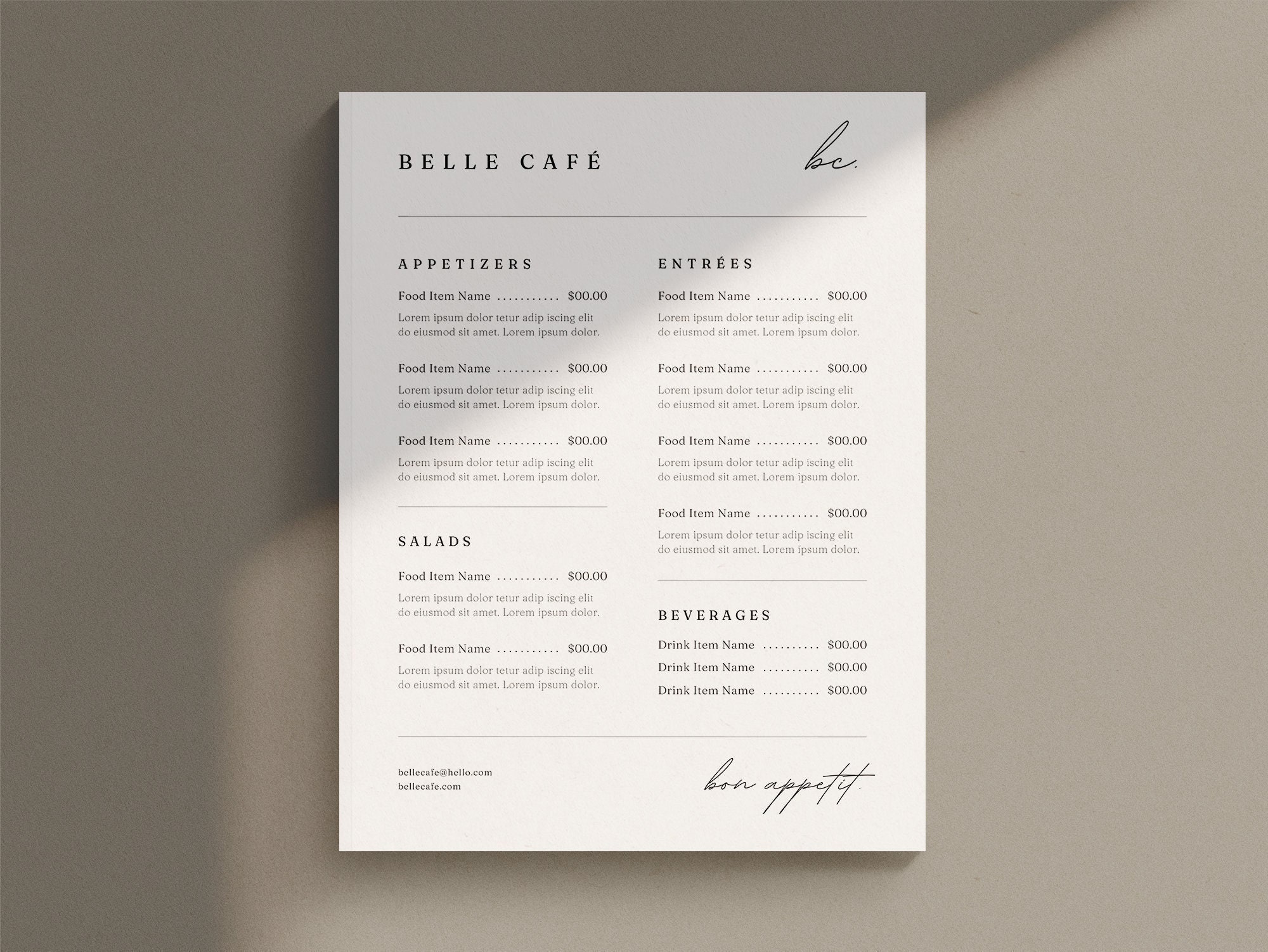 Minimal Restaurant Menu Template Food Menu Canva Simple - Etsy UK