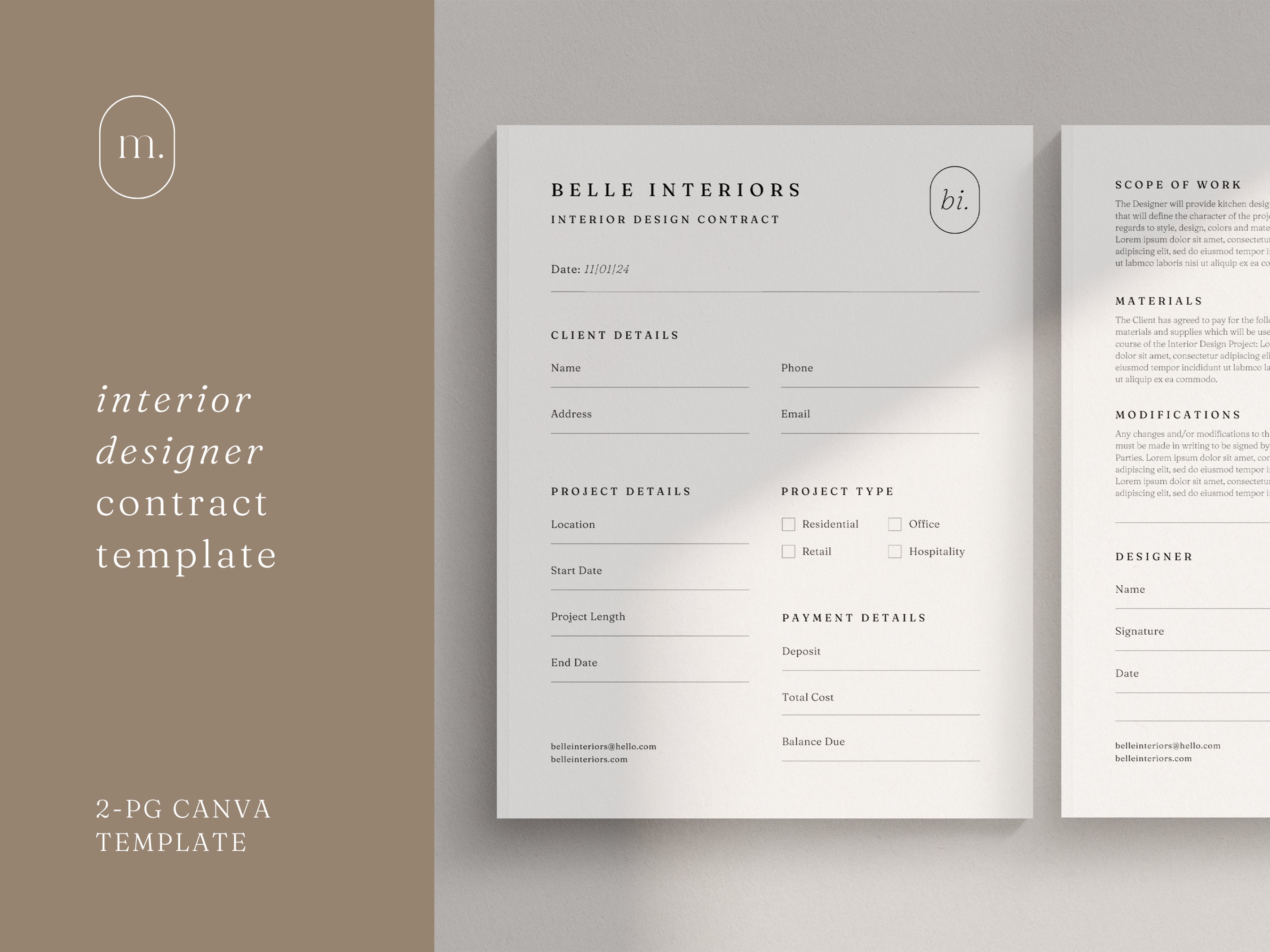 Interior Design Contract Template Service Contract Minimalist Business ...