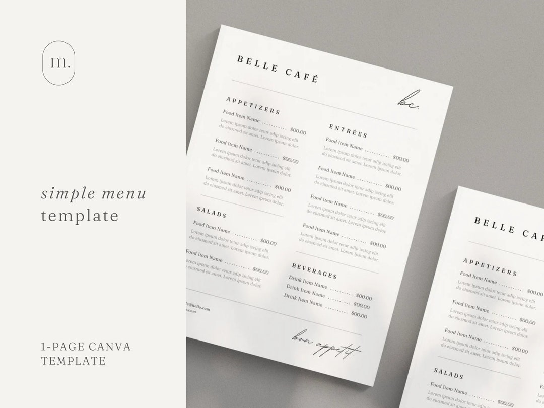 Minimal Restaurant Menu Template | Food Menu Canva | Simple Cafe Menu ...
