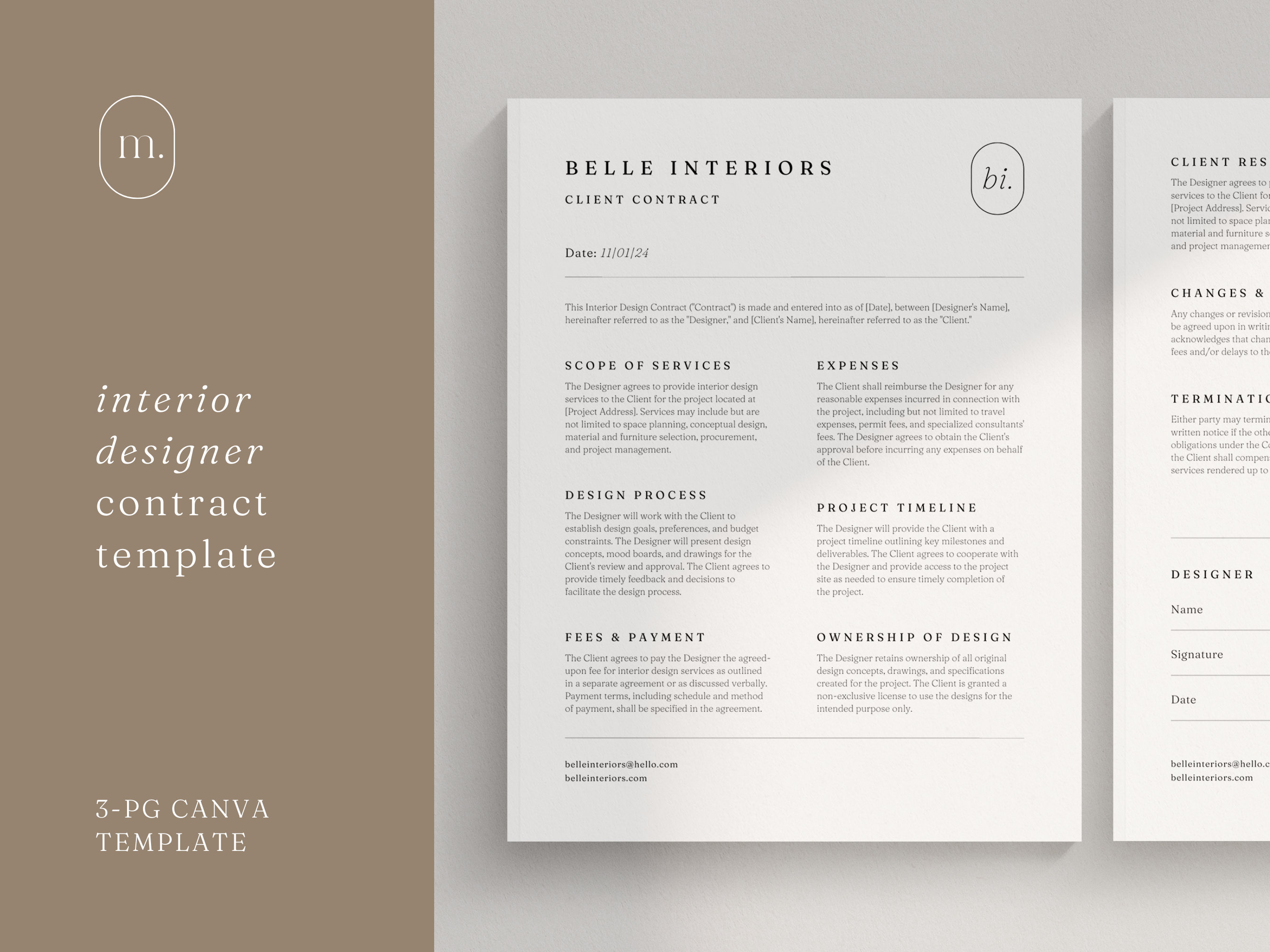 Interior Designer Client Contract Template: Canva Editable (US Letter ...