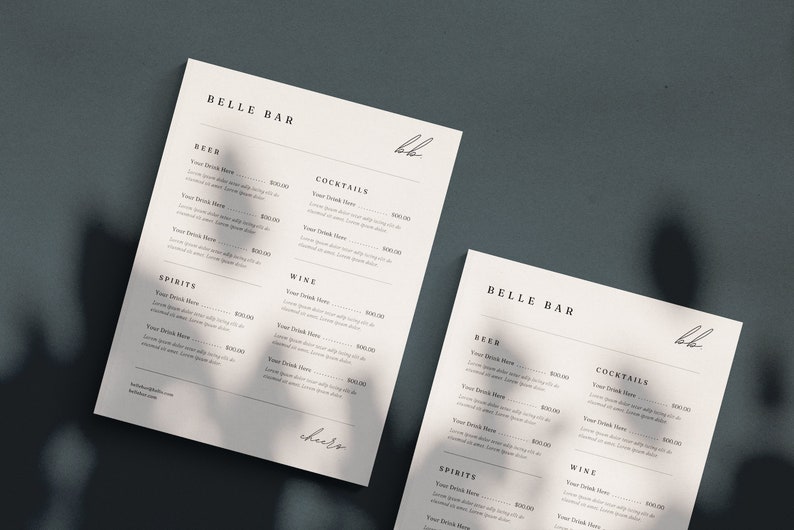 Minimalist Bar Menu Template: Printable Drink List Canva (US Letter ...