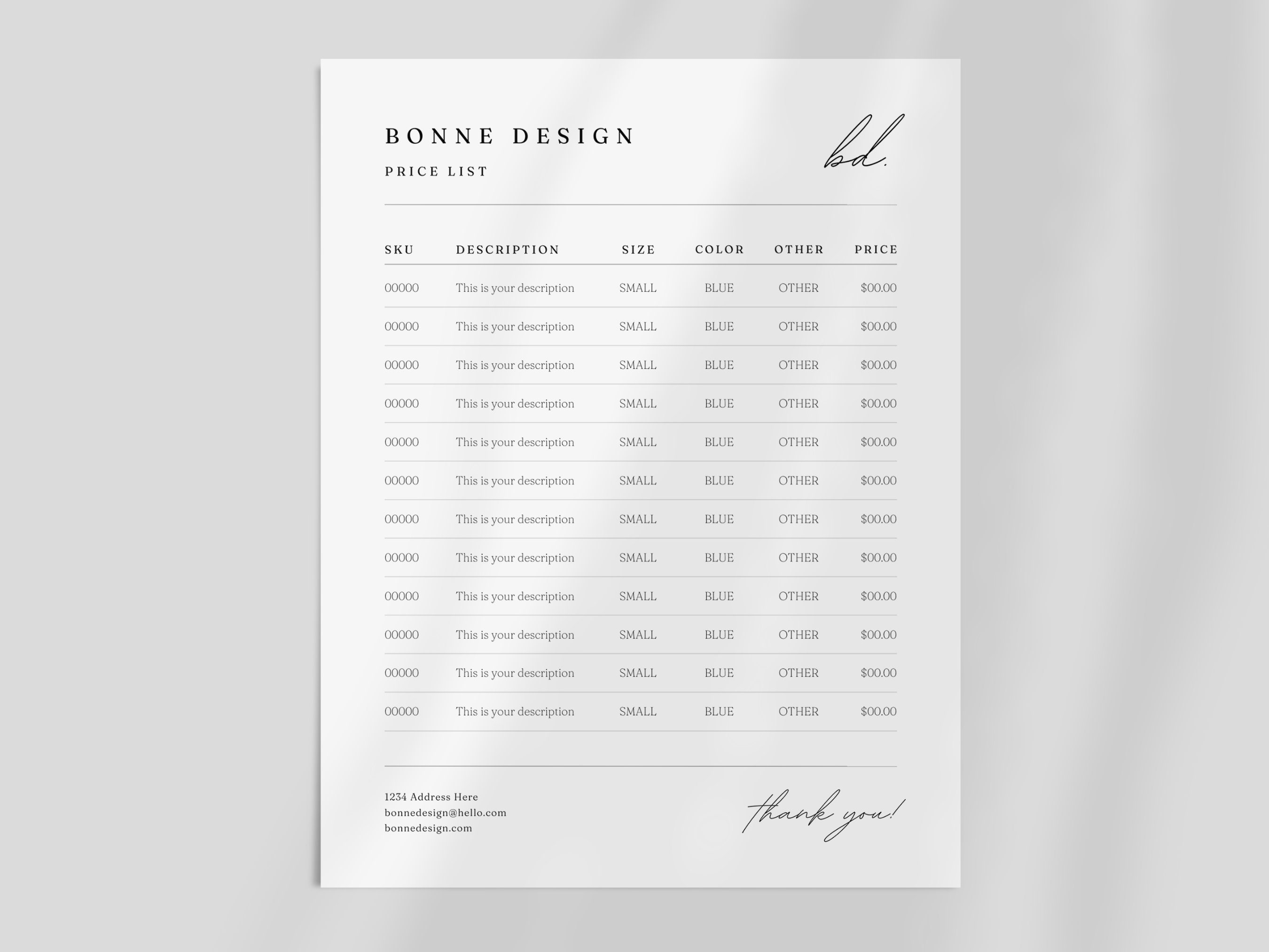 Minimal Wholesale Line Sheet Price List Template Editable Creative minimal-wholesale-line-sheet-price-list-template-editable-creative