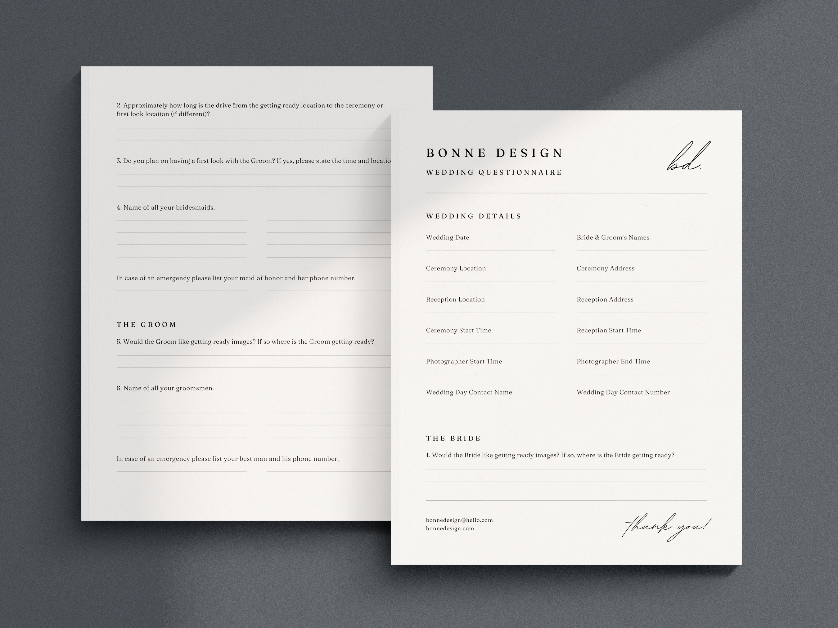 Minimal Wedding Photography Questionnaire | Wedding Client Checklist ...