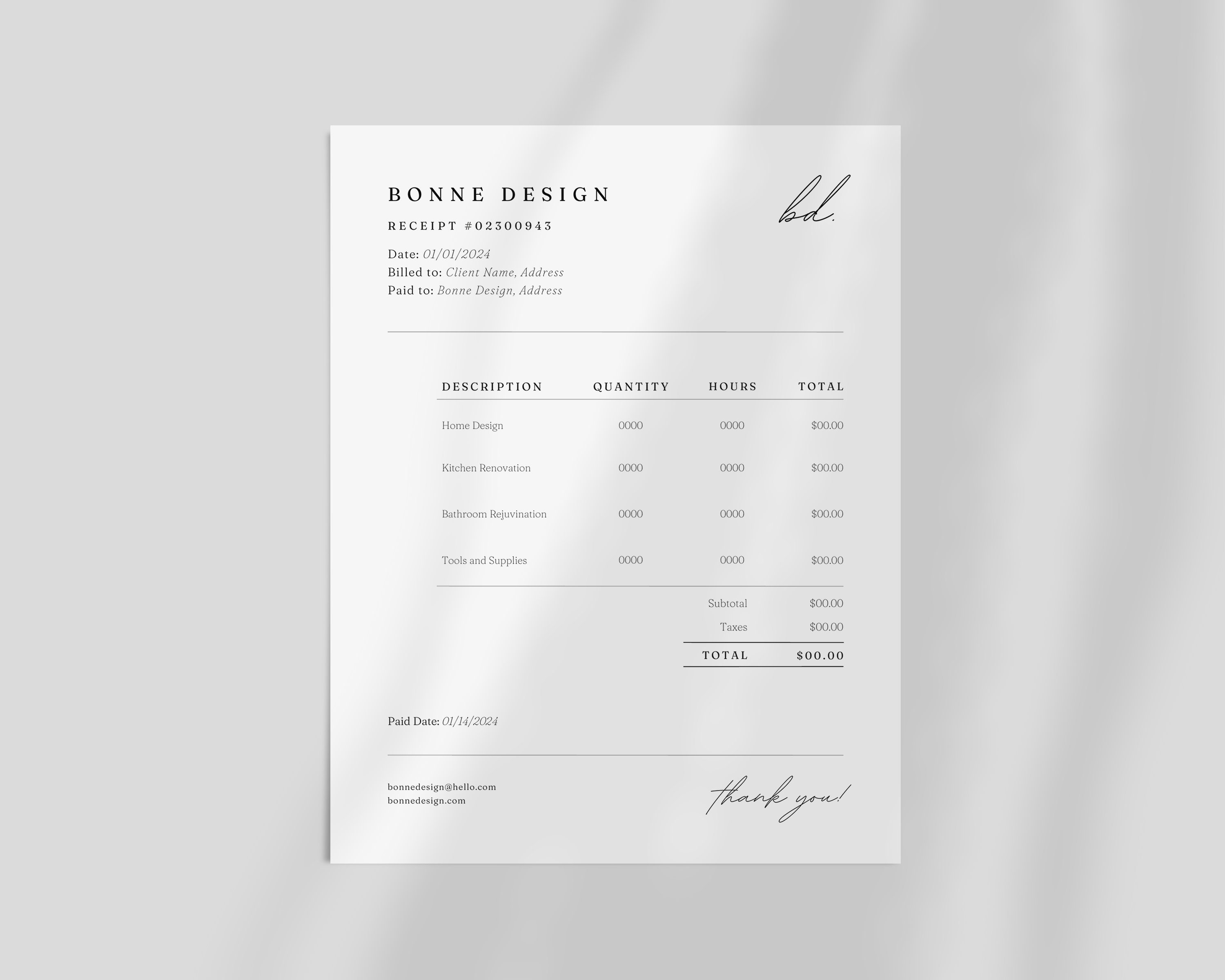 Minimalist Receipt Template Canva: Printable Small Business Receipt ...