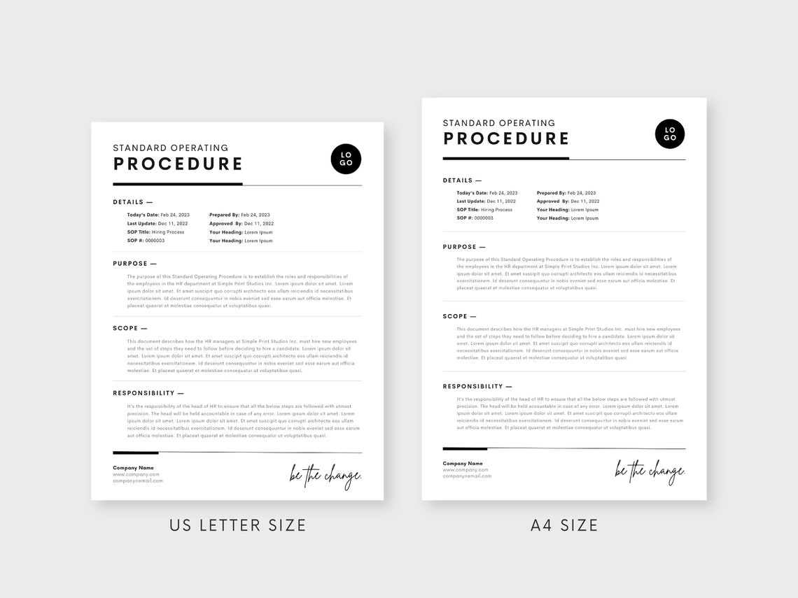 Minimal SOP Template Canva: 2-page Standard Operating Procedure (US ...