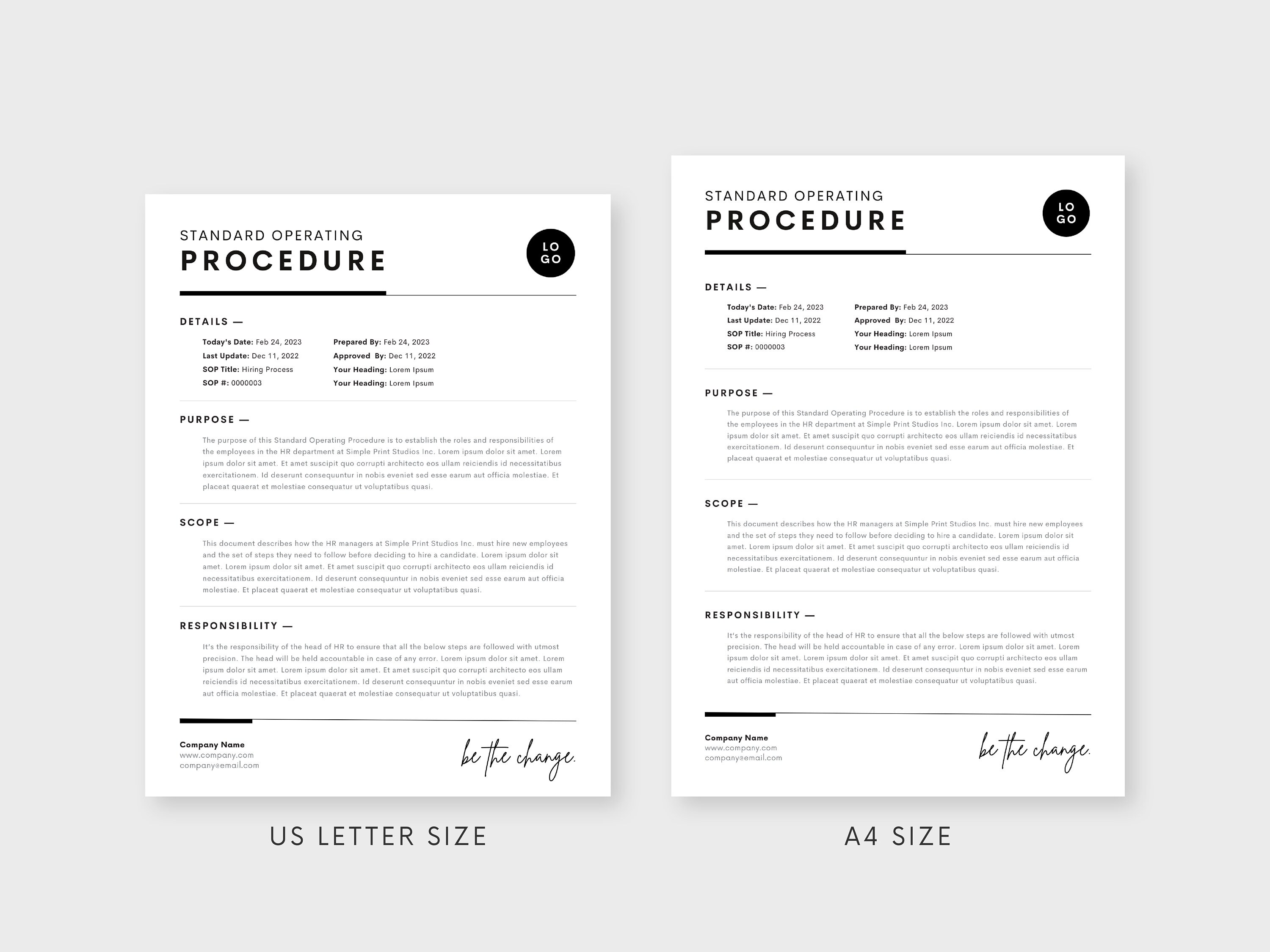 Minimal SOP Template Canva: 2-page Standard Operating Procedure (US ...