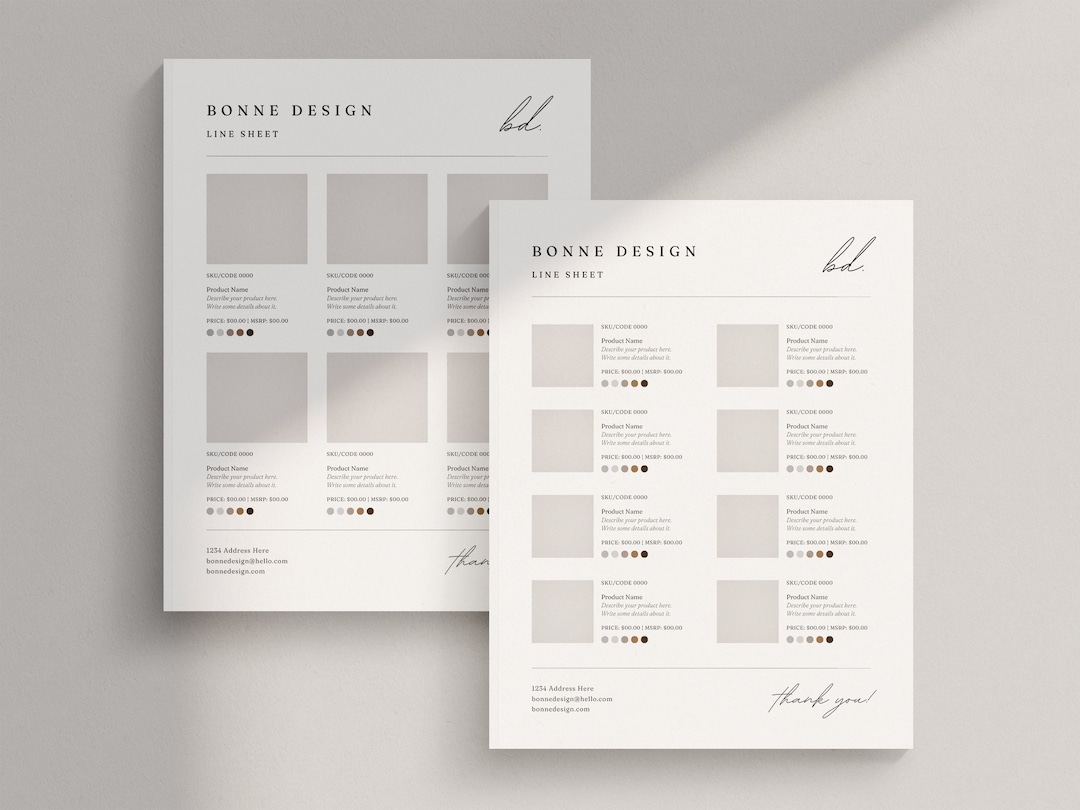 Simple Line Sheet Template | Wholesale Catalogue | Furniture Linesheet ...