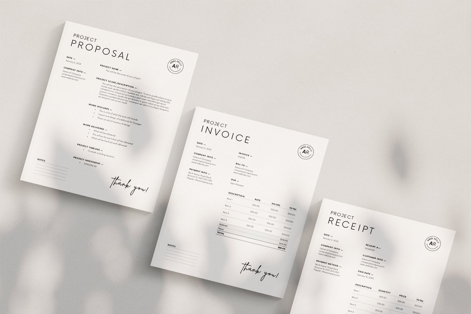 Minimal Business Template Bundle: Proposal, Invoice, Receipt (canva ...