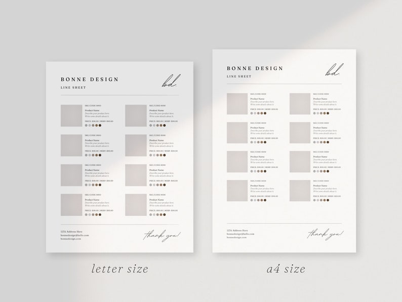 Minimalist Line Sheet Template Bundle: Editable Price List, Order Form ...