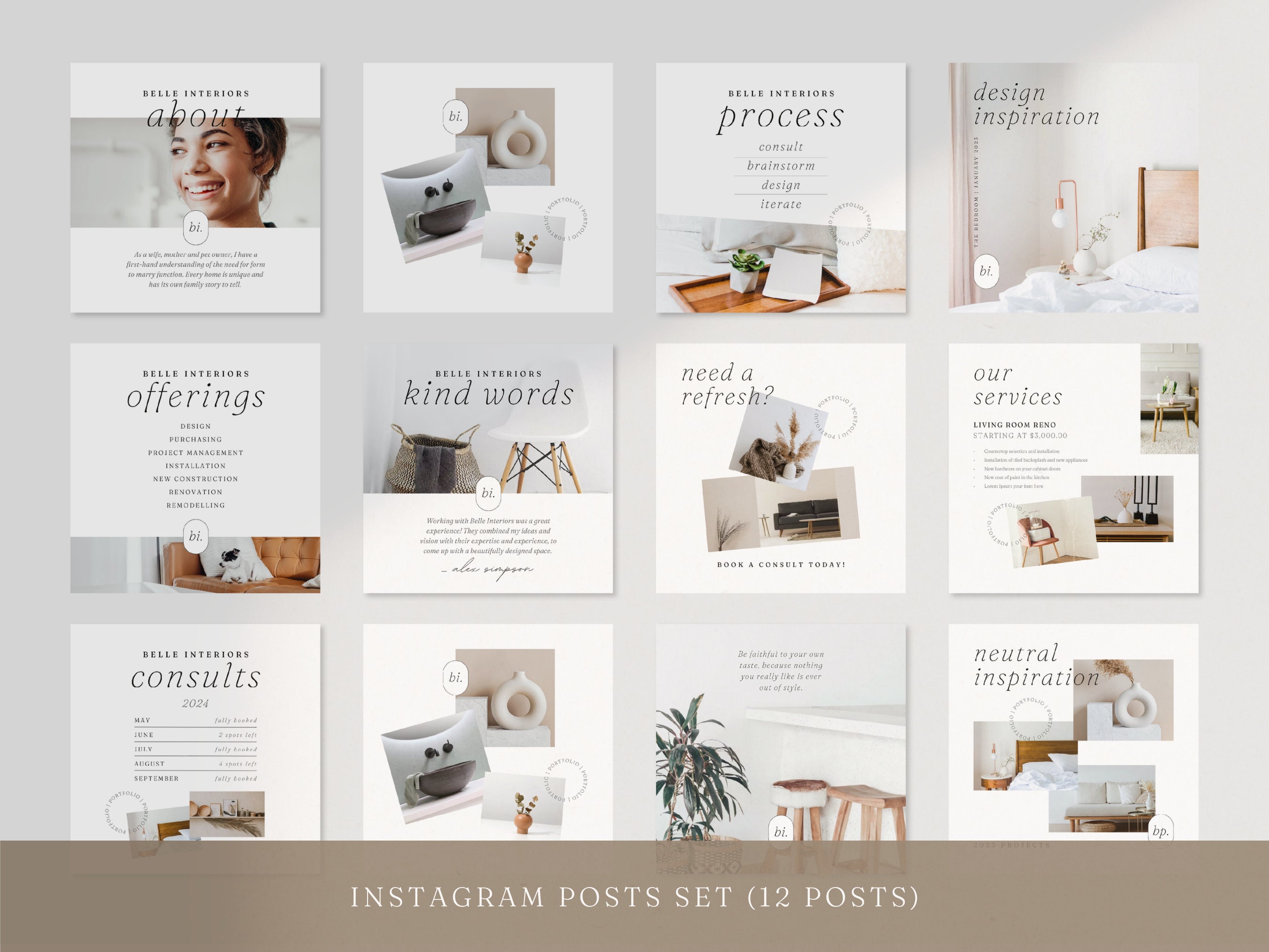 Minimalist Interior Designer Bundle Canva Template Set Interior Design ...