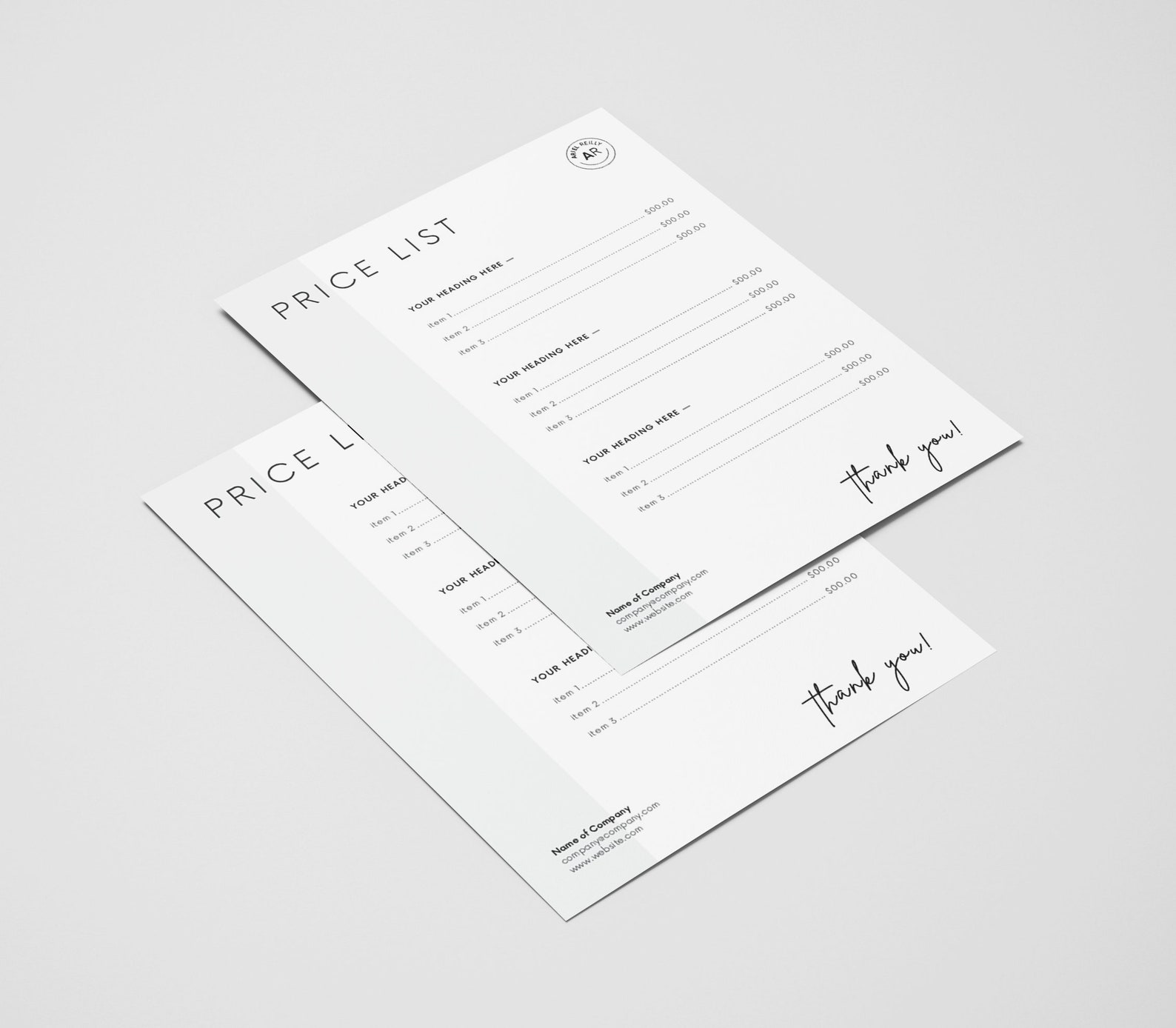 Modern 1 Page Basic Price List Template Simple Price List Minimal ...