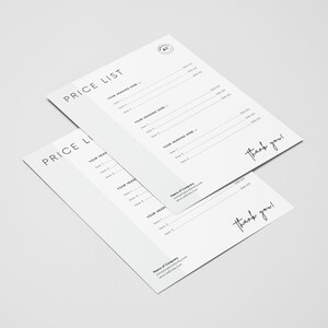 Modern 1 Page Basic Price List Template | Simple Price List | Minimal ...