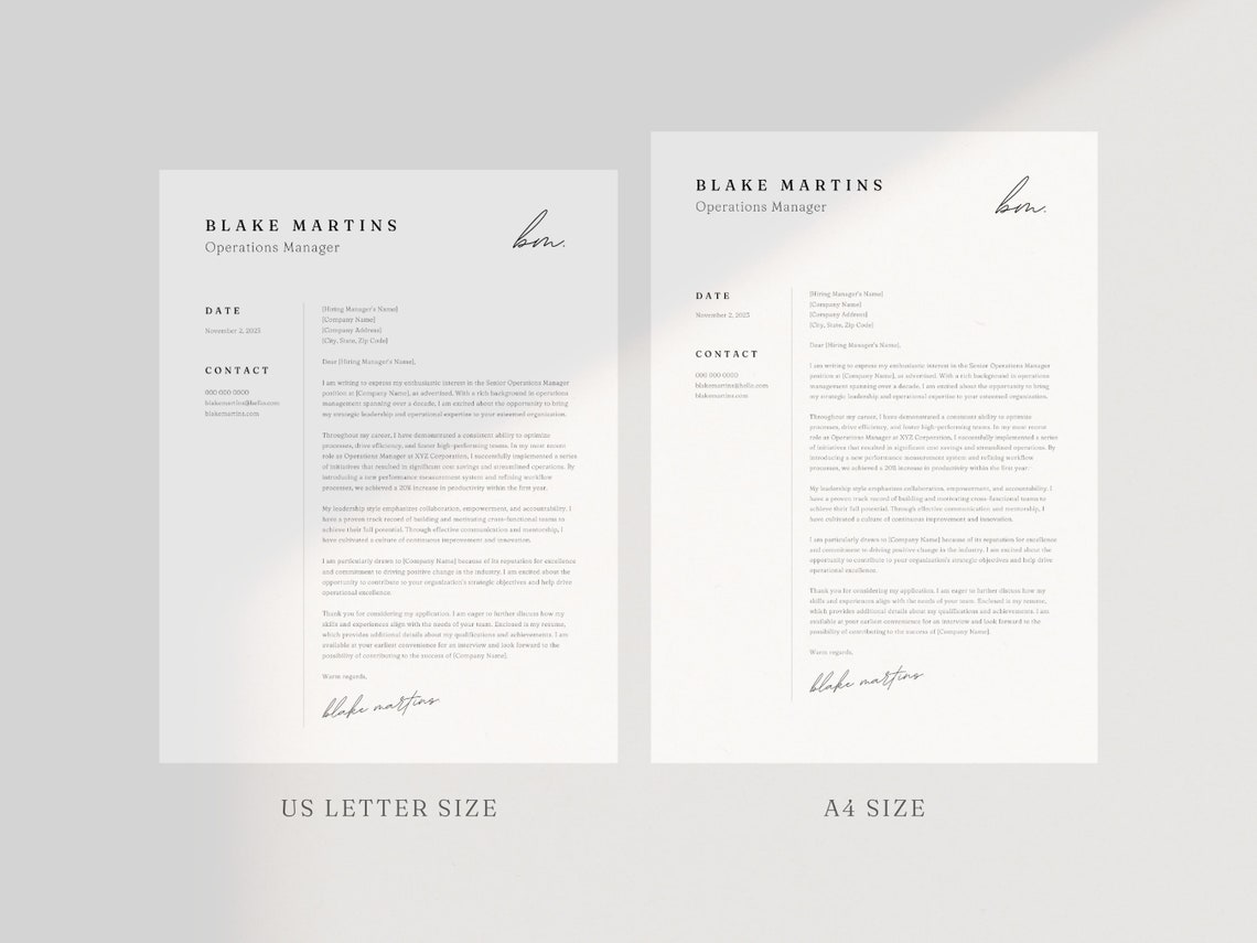 Simple Cover Letter Template: Minimalist Canva Design (US Letter & A4 ...