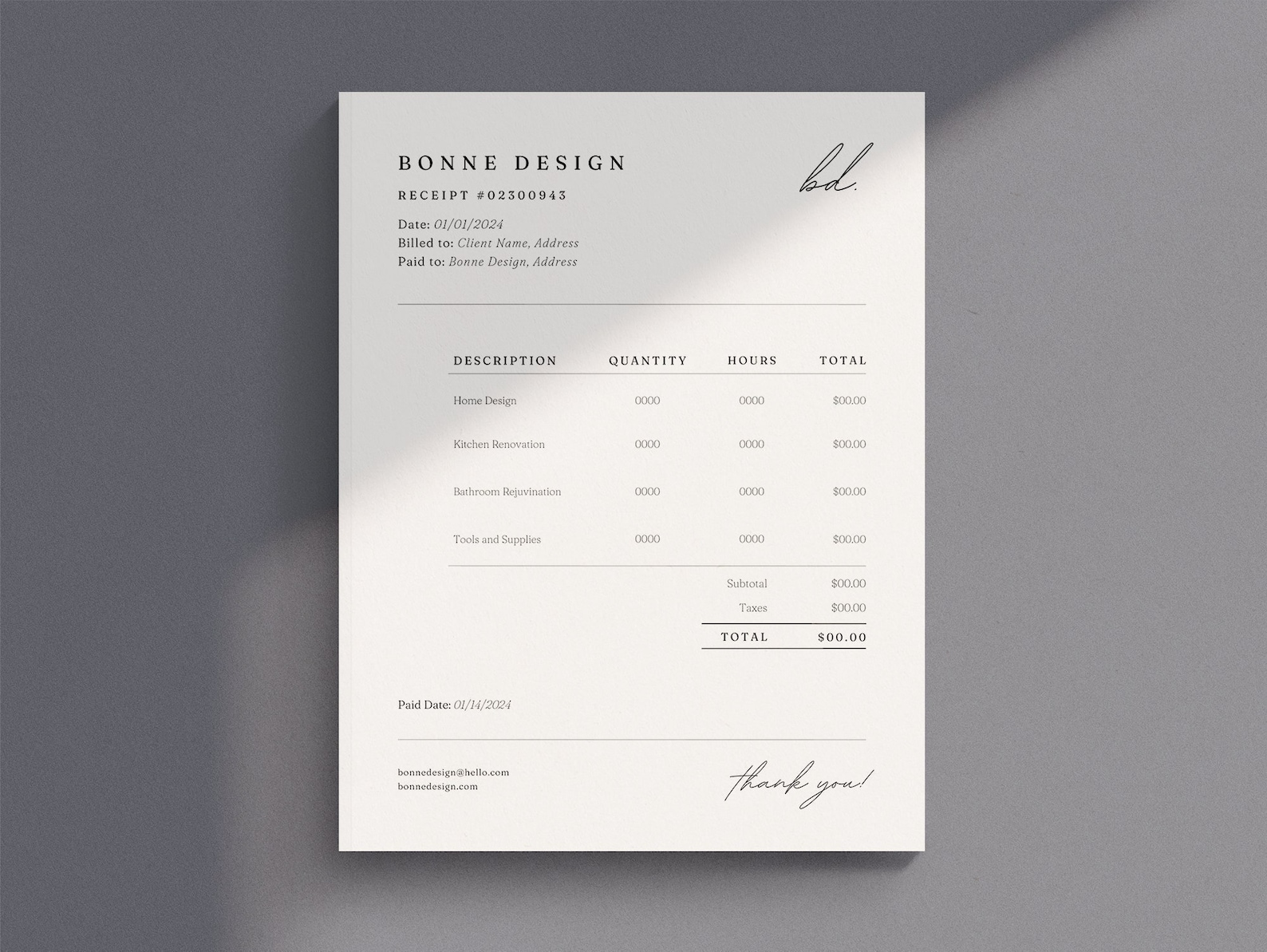 Minimalist Receipt Template Canva: Printable Small Business Receipt ...
