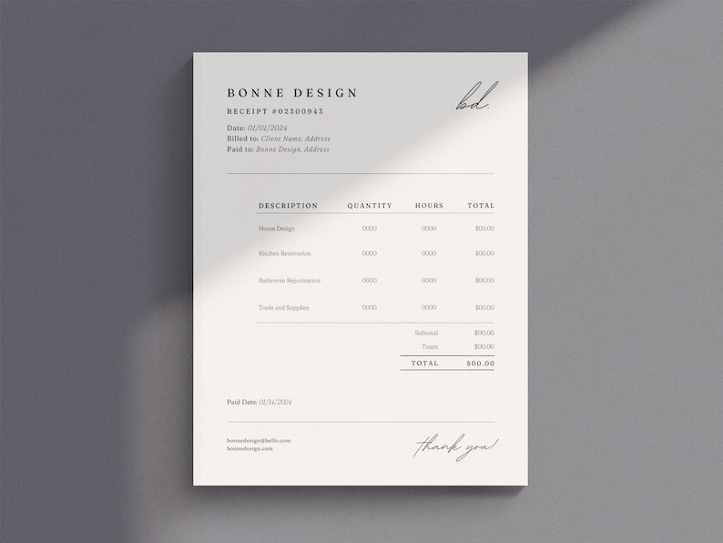 Minimalist Receipt Template Canva: Printable Small Business Receipt ...