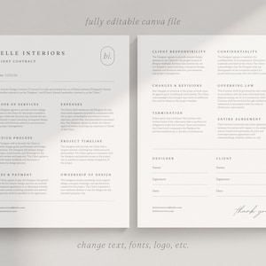 Interior Designer Client Contract Template: Canva Editable (US Letter ...