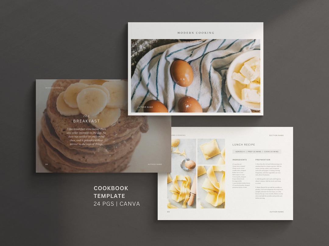 Minimalist Cookbook Template: Editable Recipe Book (canva) - Etsy