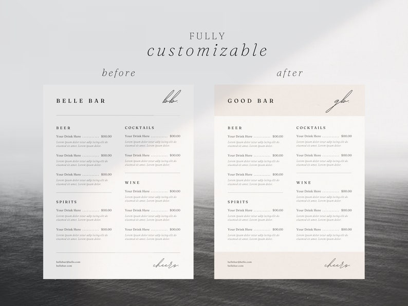 Minimalist Bar Menu Template: Printable Drink List Canva (US Letter ...