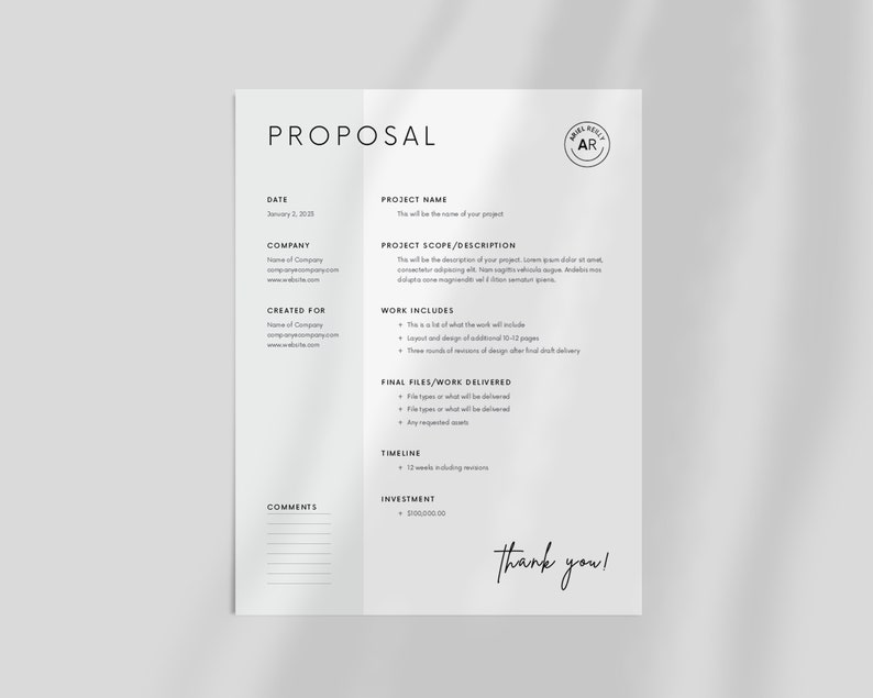 Minimalist Project Proposal Template: Modern Canva Design (US Letter ...