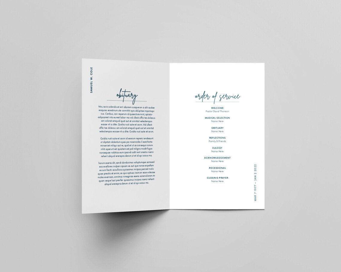 Simple Funeral Program Template Canva Funeral Service Brochure ...