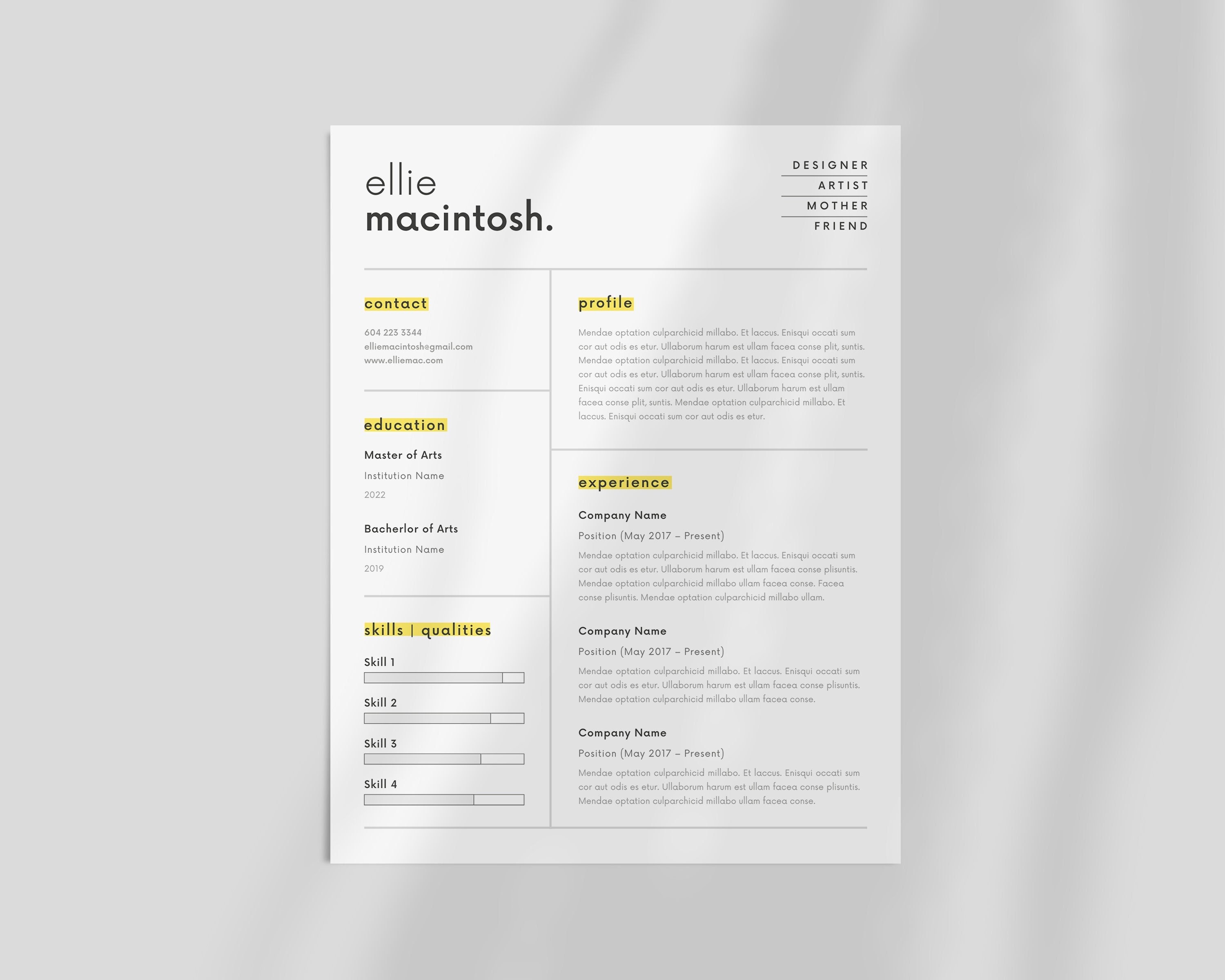 Creative Resume Template Canva Modern CV Layout Minimalist Resume ...