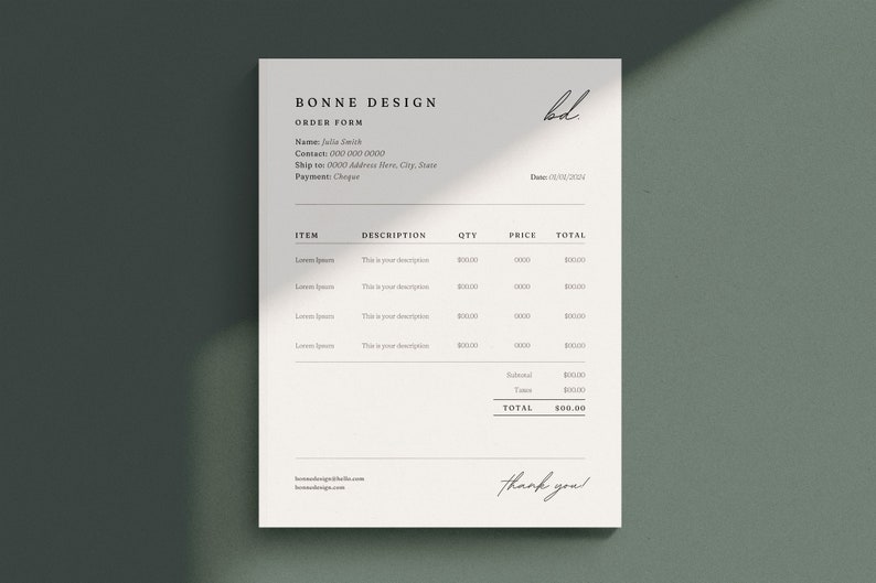 Minimal Order Form Template Canva | Professional Order Form Template ...