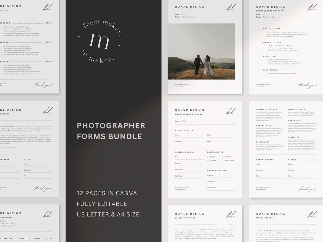 Photography Template Bundle Canva | Wedding Photographer Forms ...