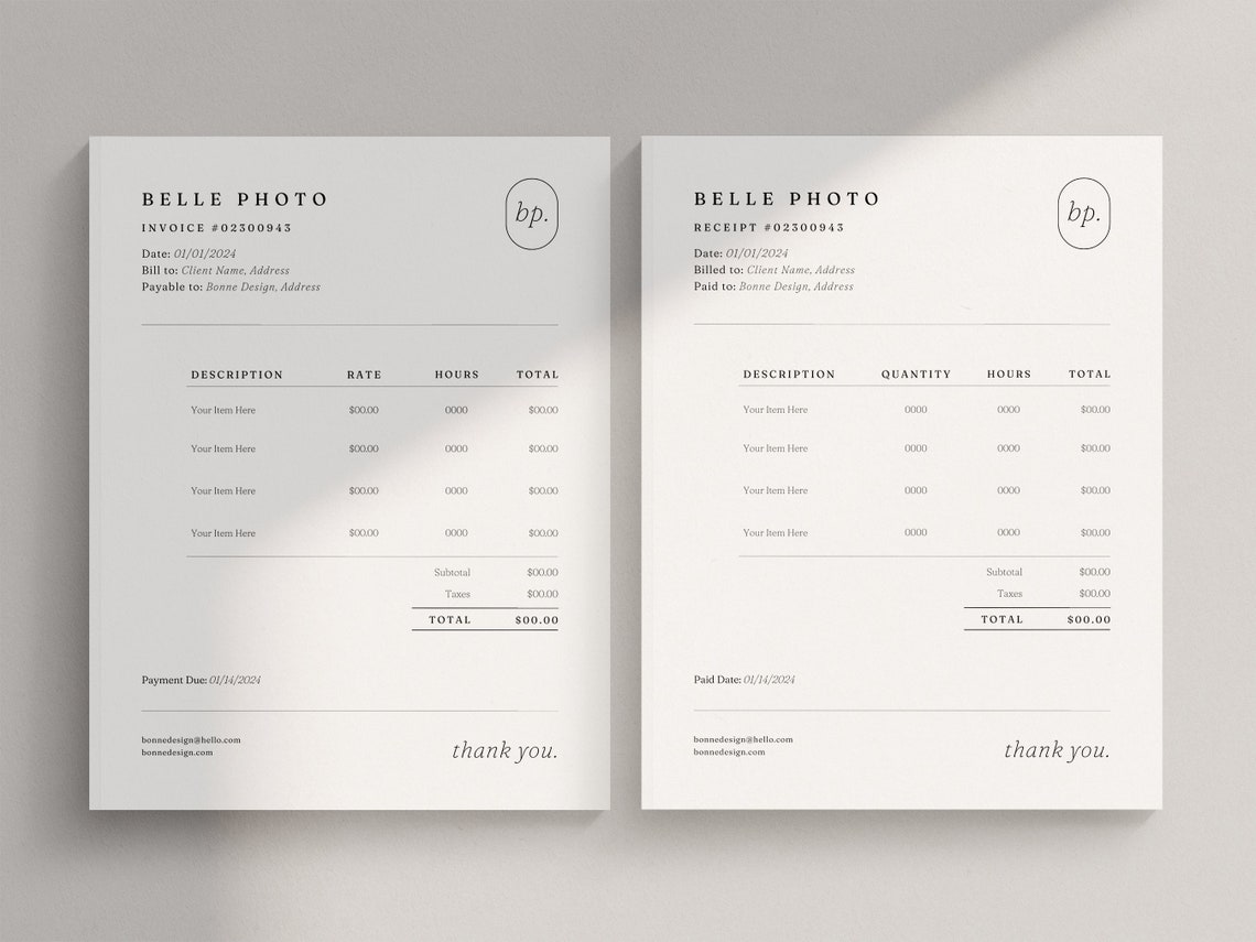 Minimal Invoice & Receipt Canva Bundle | Simple Invoice Template ...