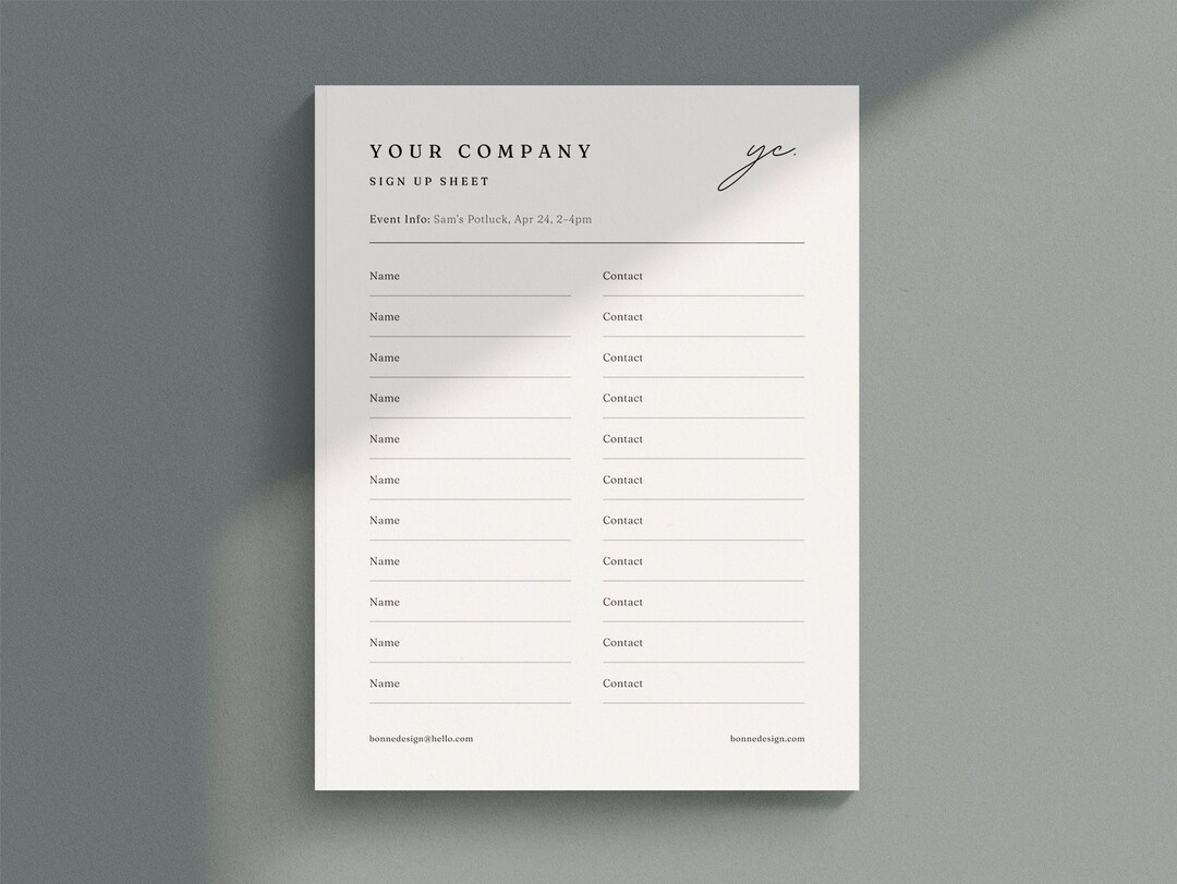 Minimal Sign up Sheet Template Sign up Sheet Canva Sign in - Etsy