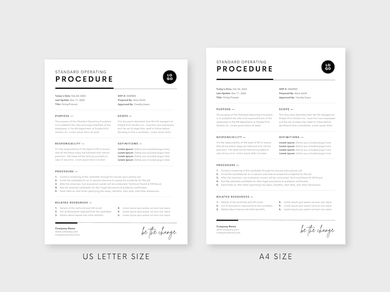 Minimal SOP Template Canva: Printable Standard Operating Procedure (US ...