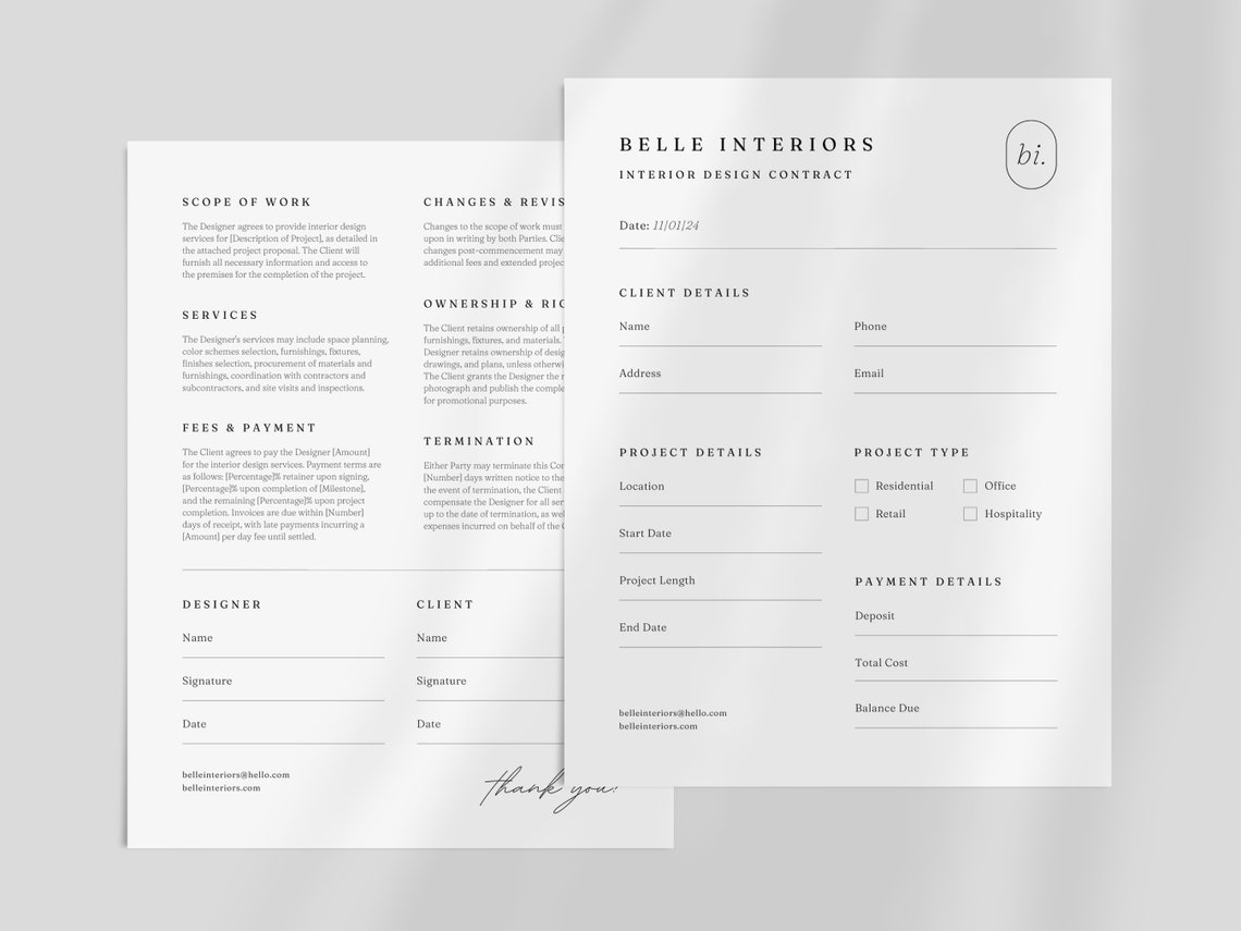 Interior Designer Client Contract Template: Minimalist Business ...