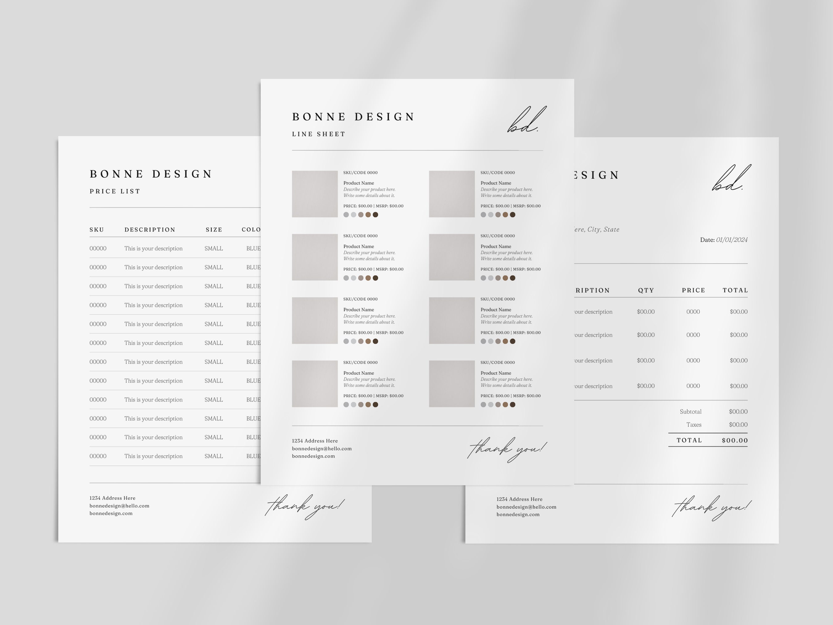 Minimalist Line Sheet Template Bundle: Editable Price List, Order Form ...