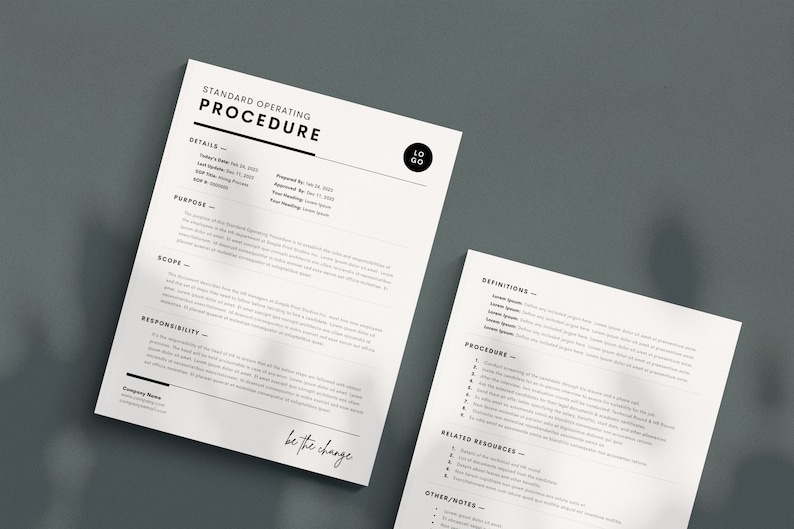 Minimal SOP Template Canva: 2-page Standard Operating Procedure (US ...