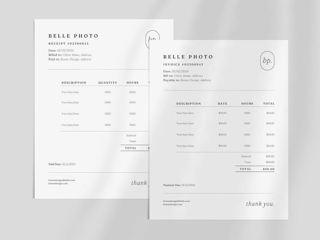Minimal Invoice & Receipt Canva Bundle | Simple Invoice Template ...